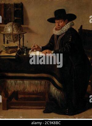 Portret van Johan van Beverwijck (1594-1647) in zijn studeerkamer circa ...