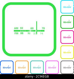 Retro radio vivid colored flat icons in curved borders on white ...