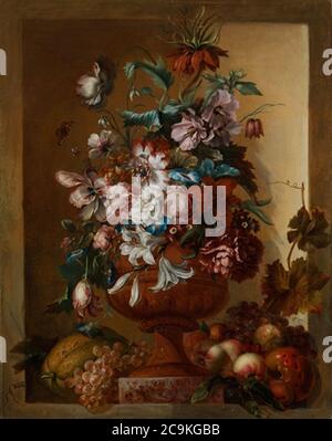 Jacoba Maria van Nickelen - flowers in a vase set in a stone niche ...