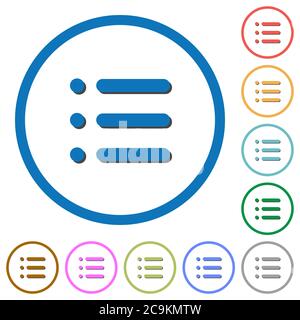 Unordered list flat color vector icons with shadows in round outlines ...