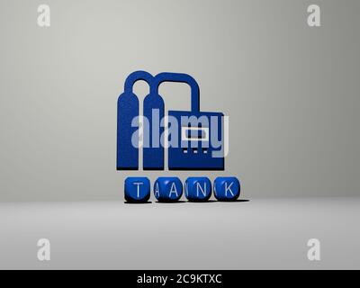 3D graphical image of tank vertically along with text built by metallic ...