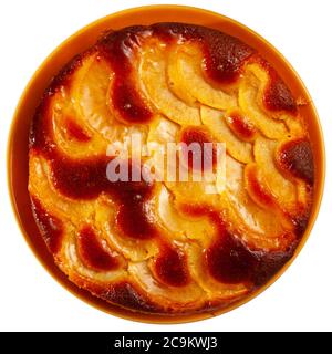 Freshly baked appetizing homemade sponge apple cake on ceramic plate ...