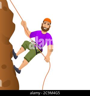 Rock climber. Man commits to rise the steep slope. Cartoon character ...