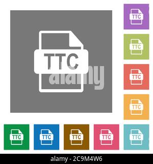 TTC file format flat icons on rounded square vivid color backgrounds ...