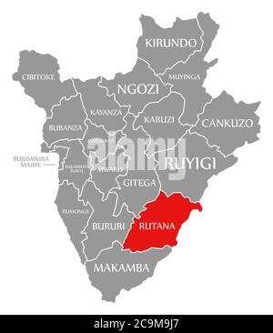Area of Rutana, province of Burundi, isolated on a solid background in ...