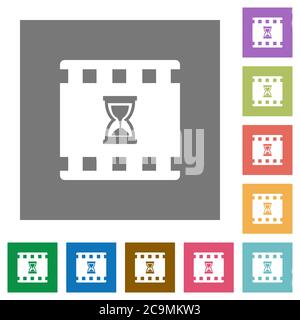 Movie processing flat color icons in round outlines on white background ...