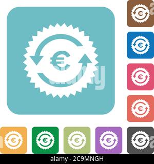 Euro pay back guarantee sticker flat white icons on round color ...