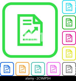 Report with graph vivid colored flat icons in curved borders on white ...