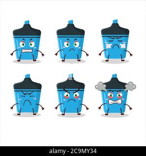 Blue highlighter cartoon character with various angry expressions ...