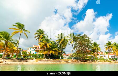 Blue sky over Bas du Fort beach in Guadeloupe, French west indies ...