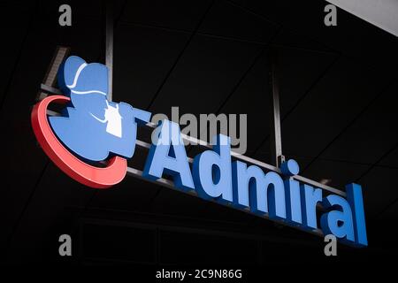 A close-up of the Admiral insurance company sign in Cardiff, Wales ...