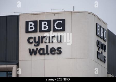 A close-up of the BBC Cymru Wales building in Cardiff, Wales, United ...