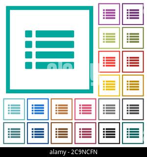 Unordered list flat color icons with quadrant frames on white ...