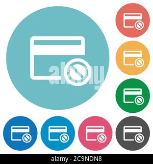 Credit card disabled white flat icons on color rounded square ...