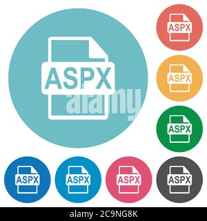ASPX file format flat white icons on round color backgrounds. 17 ...