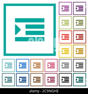 Increase text indentation flat color vector icons with shadows in round outlines on white ...