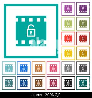 Decode movie flat icons on simple color square backgrounds Stock Vector ...
