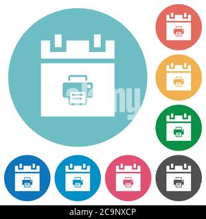 Print schedule item flat color icons in square frames on white ...