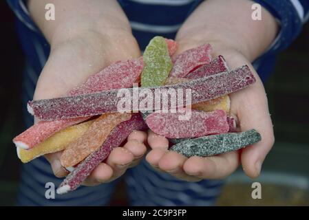 Pictures show Soft Jellies Fizzy Fish sweets made by Maynards Bassetts ...