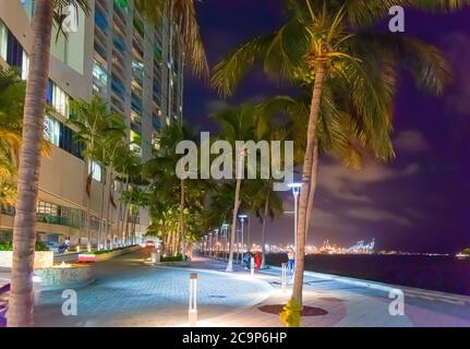 Colorful night in Miami Riverwalk. Florida, USA Stock Photo - Alamy