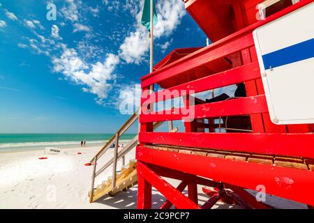 Red Lifeguard tower Siesta Key Beach number 1 beach in US on the Gulf ...