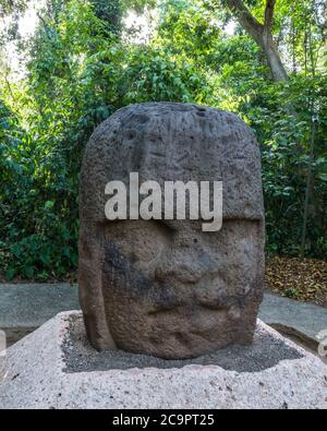 Monument 4 Olmec colossal head at La Venta. Villahermosa, Tabasco ...
