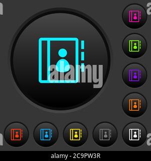 Contacts dark push buttons with vivid color icons on dark grey ...