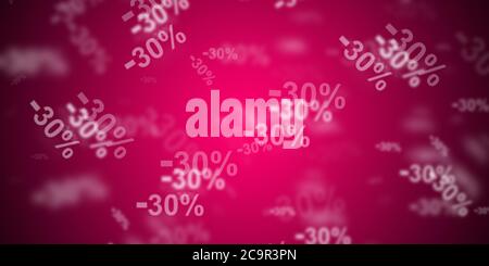 Flying -30% discount symbols over red and light blue background Stock ...