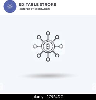 Bitcoin computer network solid icon. Bitcoin network platform vector ...