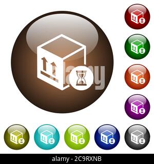 Package delivery in progress white icons on edged square buttons in ...