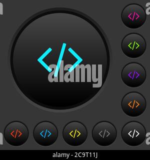 Script code dark push buttons with vivid color icons on dark grey ...