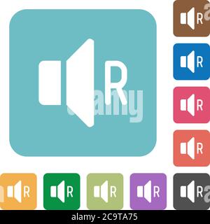 Right audio channel flat white icons on round color backgrounds. 6 ...
