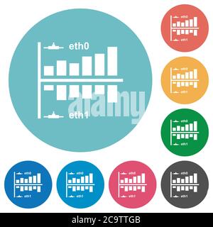 Network statistics white icons on round color glass buttons Stock ...
