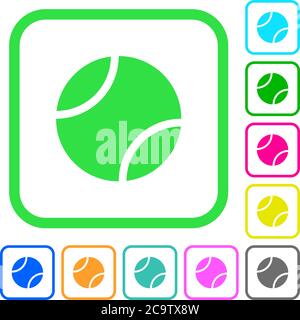 Tennis racket with ball vivid colored flat icons in curved borders on ...