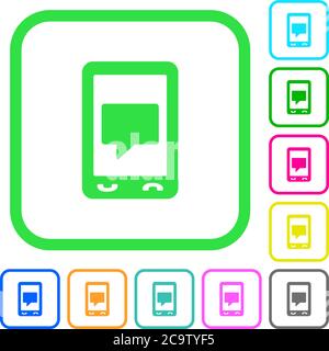 Reply to mobile message vivid colored flat icons in curved borders on ...