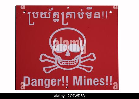 Arabic/English minefield warning red sign - Danger Mines on soviet army ...
