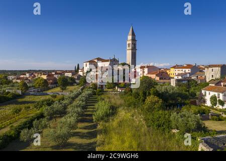 Town of Vodnjan tower and green landscape view, highest tower in Istria ...