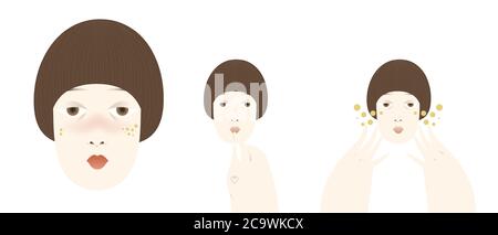 Skin care cartoon composition with young woman applying nourishing ...