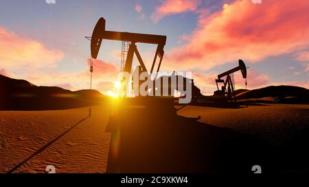 Oil pumps at sunset Stock Photo - Alamy