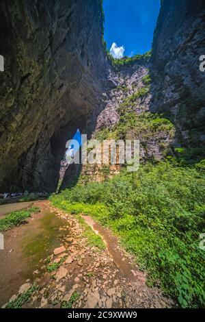 Stunning landscape of river among limestone rocks in the early morning ...
