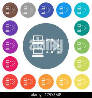 Traceroute remote computer flat white icons on round color backgrounds ...