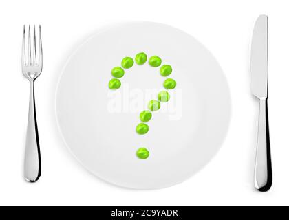 Question mark made of peas on plate Stock Photo - Alamy