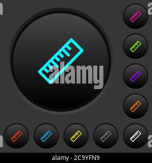 Ruler dark push buttons with vivid color icons on dark grey background ...