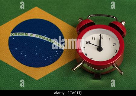 Brazil flag and vintage alarm clock. Time to travel to Brazil Stock ...