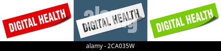digital health paper peeler sign set. digital health sticker Stock ...