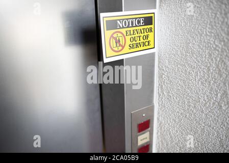 Elevator Warning Sign Stock Photo - Alamy
