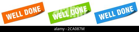 well done sticker. well done rectangular label isolated on white ...