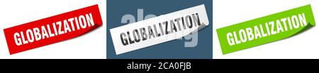 globalization paper peeler sign set. globalization sticker Stock Vector ...
