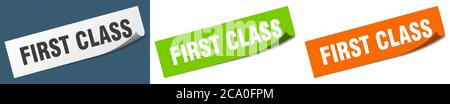 first class paper peeler sign set. first class sticker Stock Vector ...