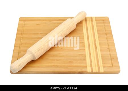 Breadboard for cutting bread, rolling pin and sliced bread isolated on ...